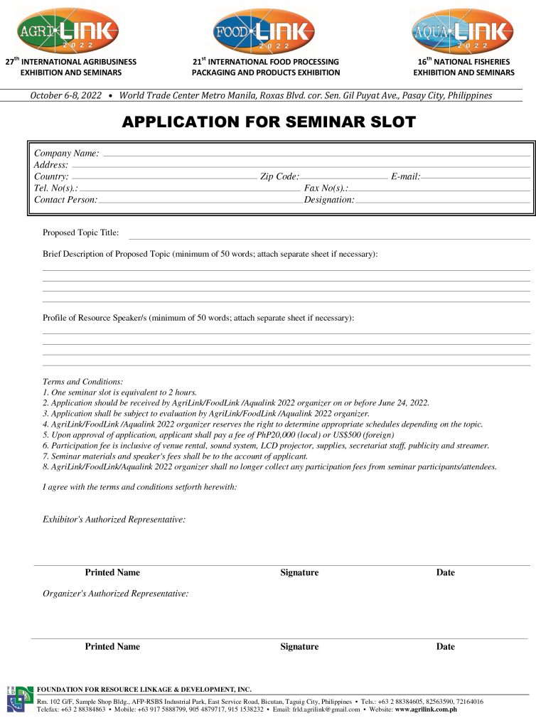 Exhibit Forms | Agrilink. Foodlink. Aqualink